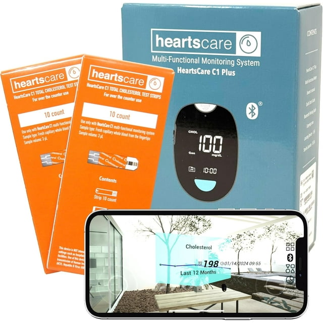 HeartsCare Total Cholesterol Testing kit - 20 Strips and 1 Meter ...