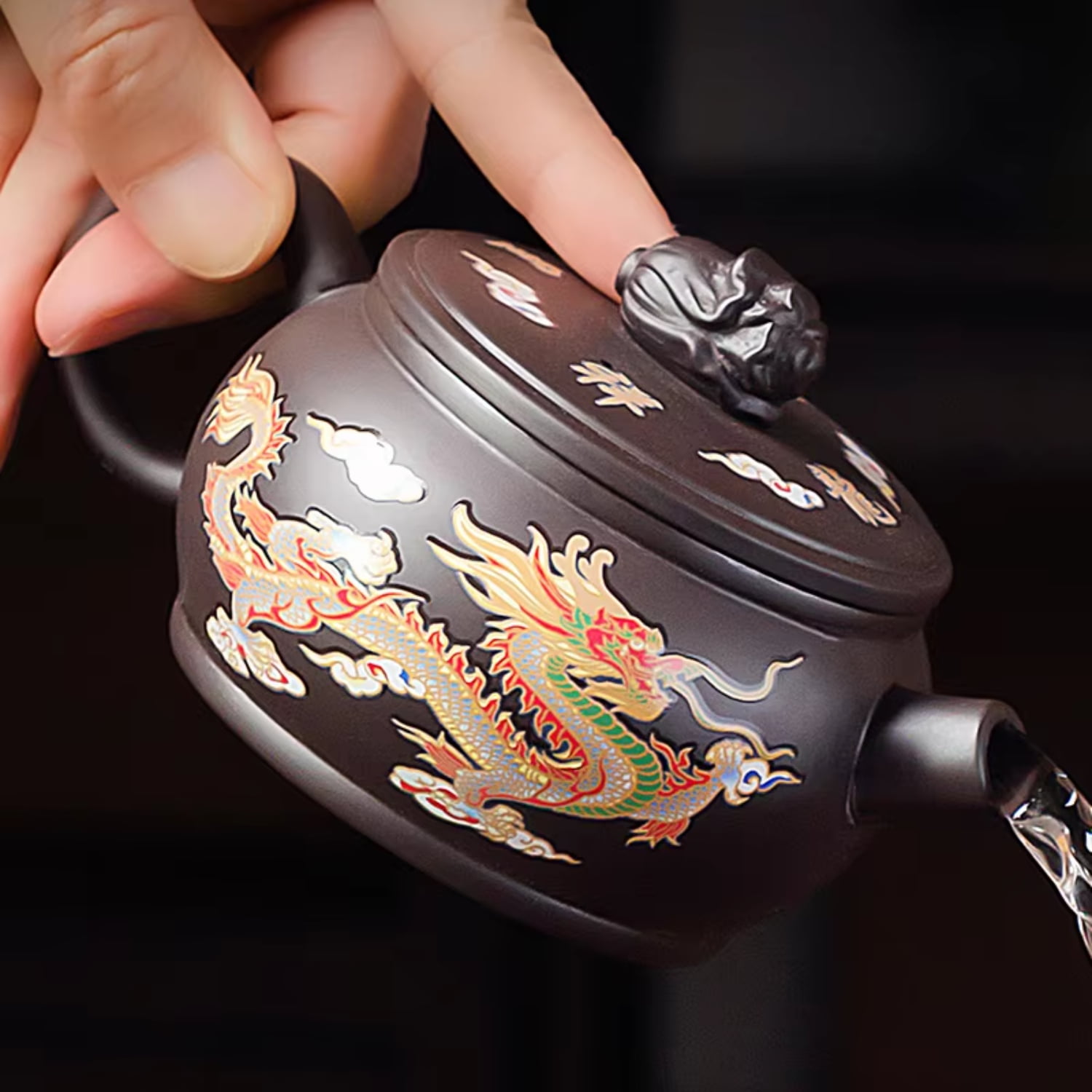 Heat-Activated Yixing Purple Clay Dragon and Phoenix Tea Pot Set for ...