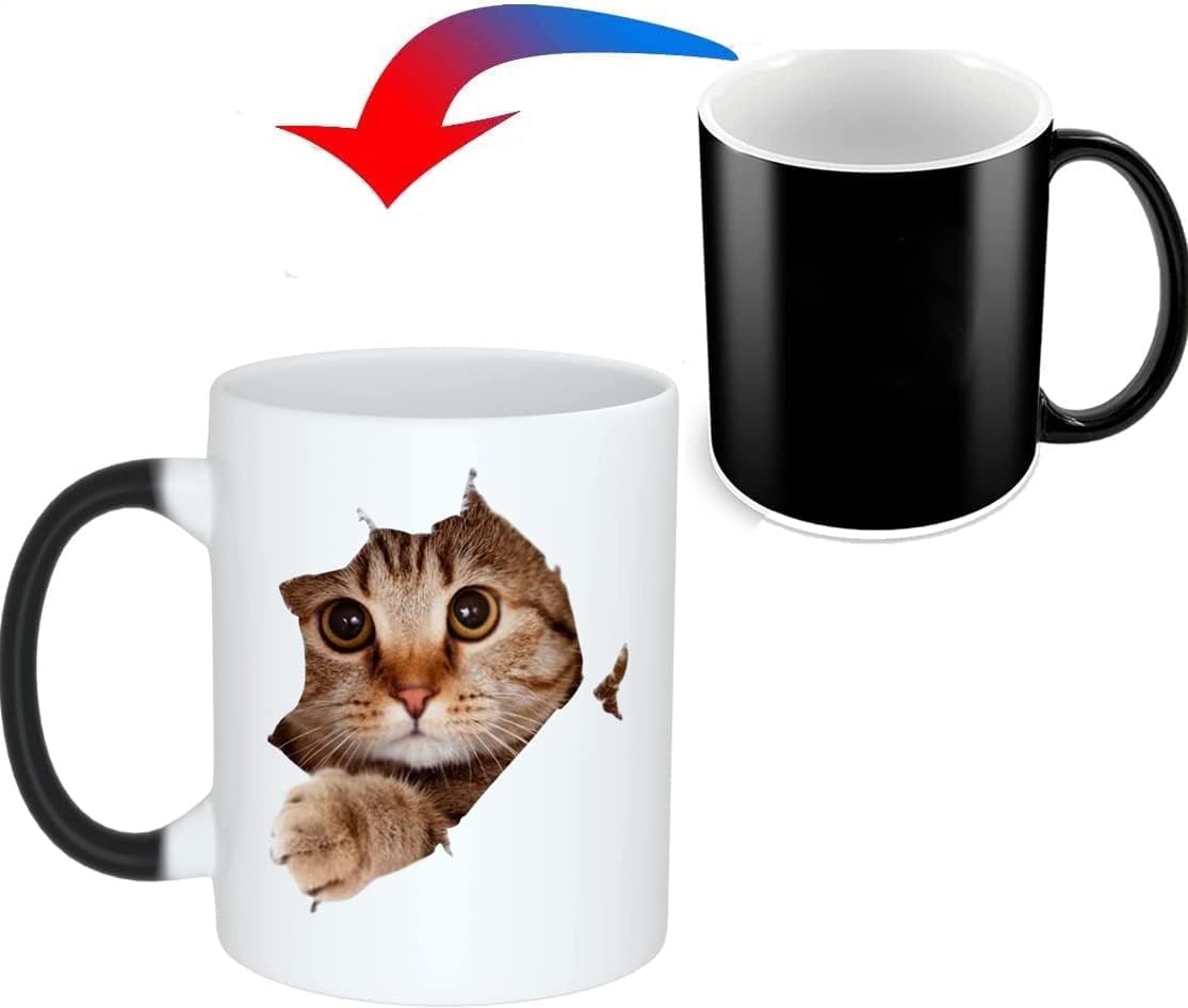Heat Changing Mug, Funny Cat Heat Changing Ceramic Coffee Mug, 11 oz ...