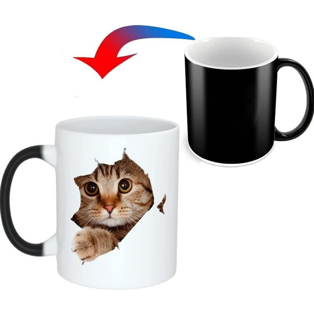 Heat Changing Mug, Funny Cat Heat Changing Ceramic Coffee Mug, 11 oz ...