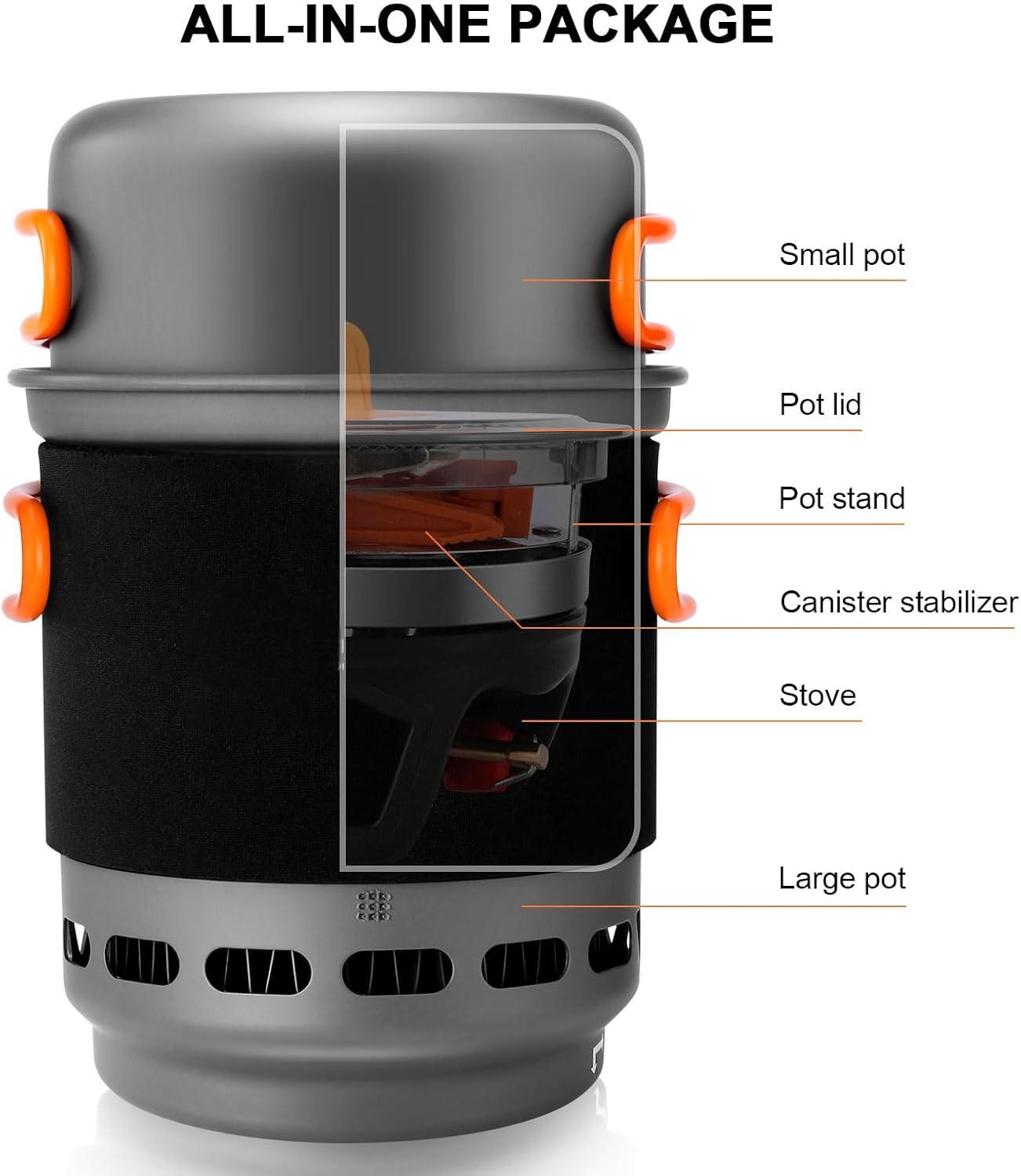 Heat Exchange Camping Pot with Backpacking Stove 7-In-1 Camping ...