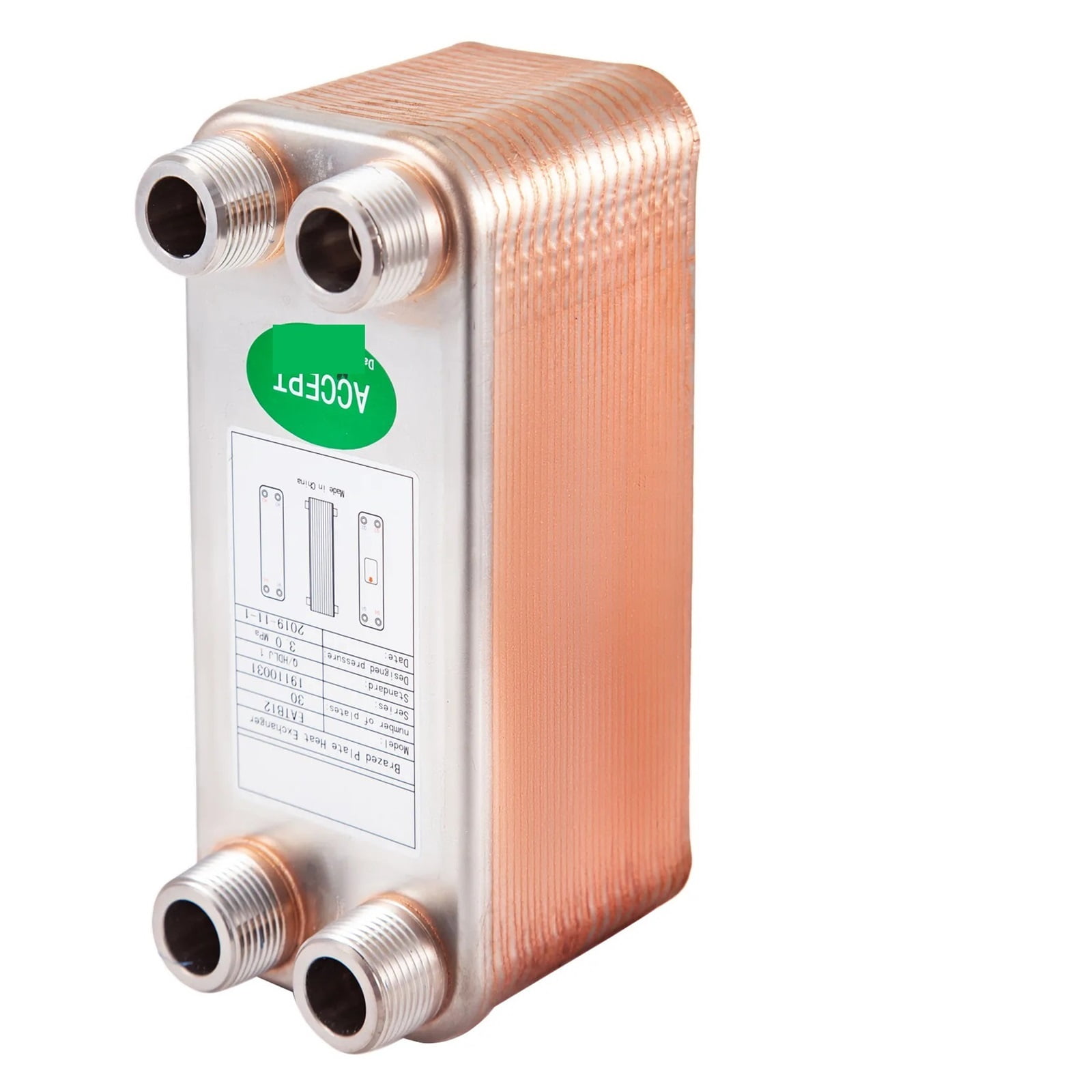 Heat Exchanger 3\"x7.5\" 30 Plates Brazed 316L 3/4\" MPT Heat Exchanger ...