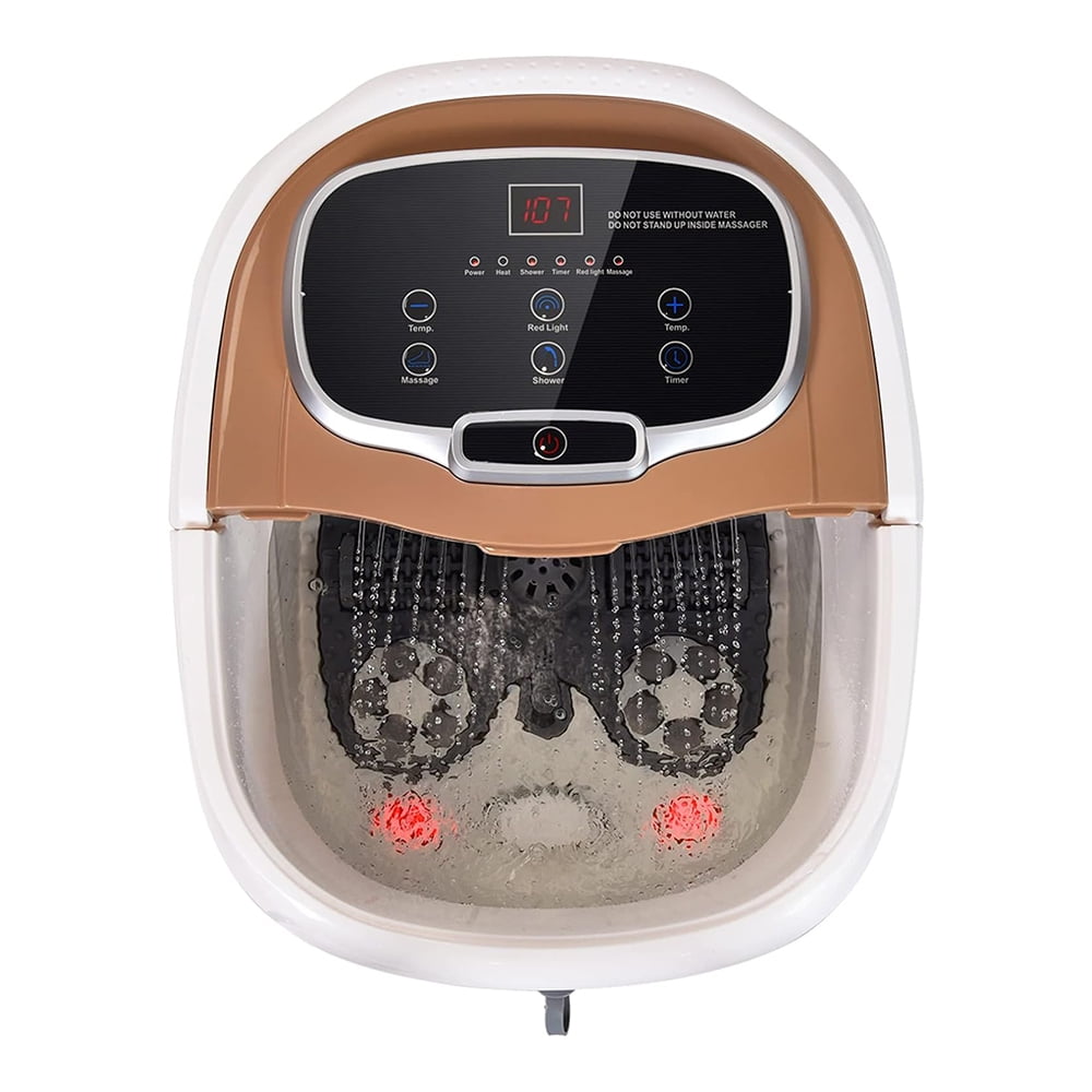Heat Foot Spa Bath Massager with Red Light, Motorized Rollers, Shiatsu ...