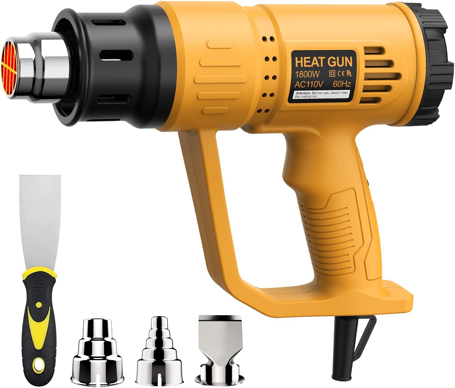 Heat Gun, 1800W Heavy Duty Hot Air Gun Kit 662℉ & 1112℉ Dual ...