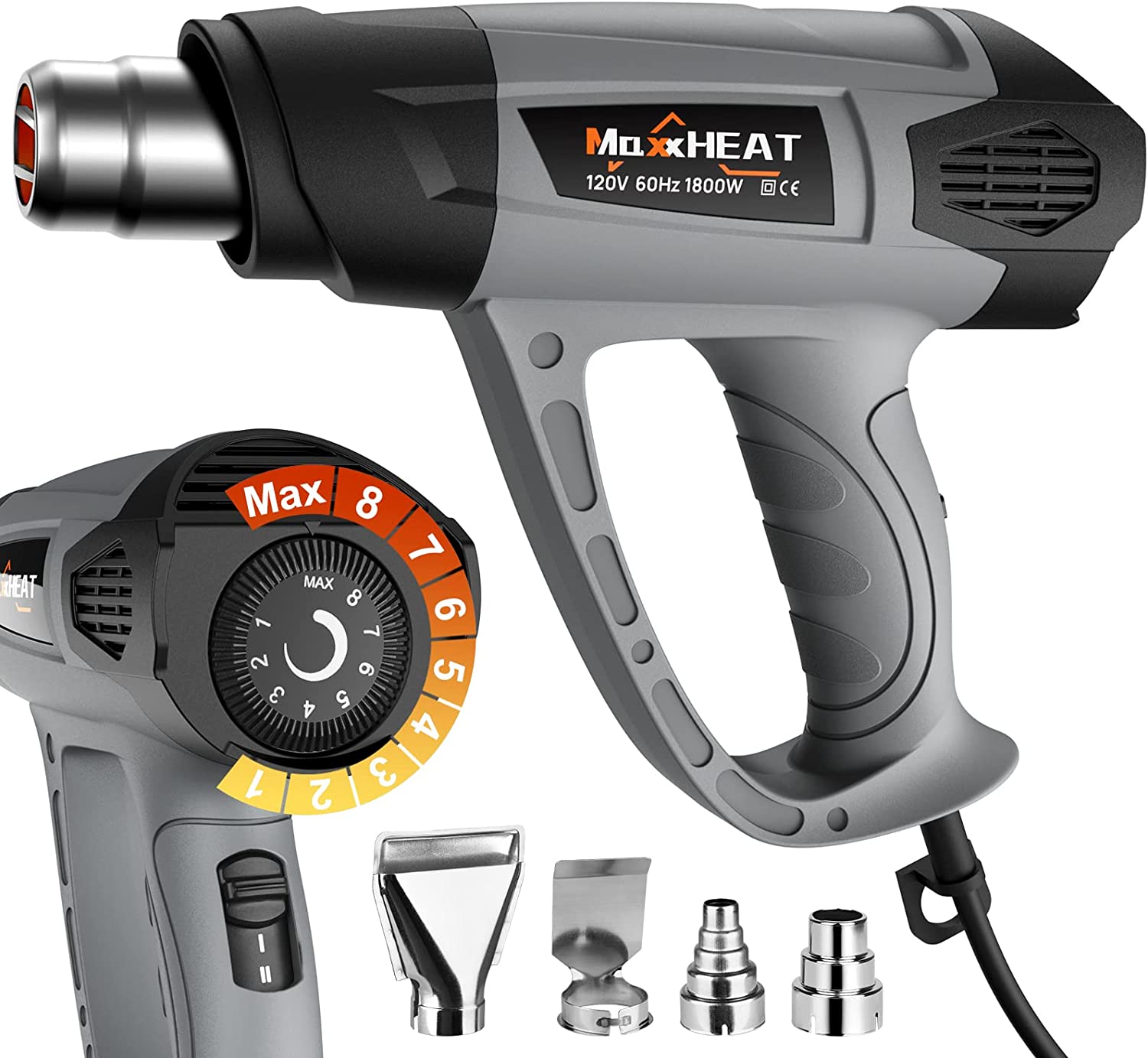 US 2500W Heat Gun Electric Hot Air Gun Dual Temperature LCD Display 4 ...