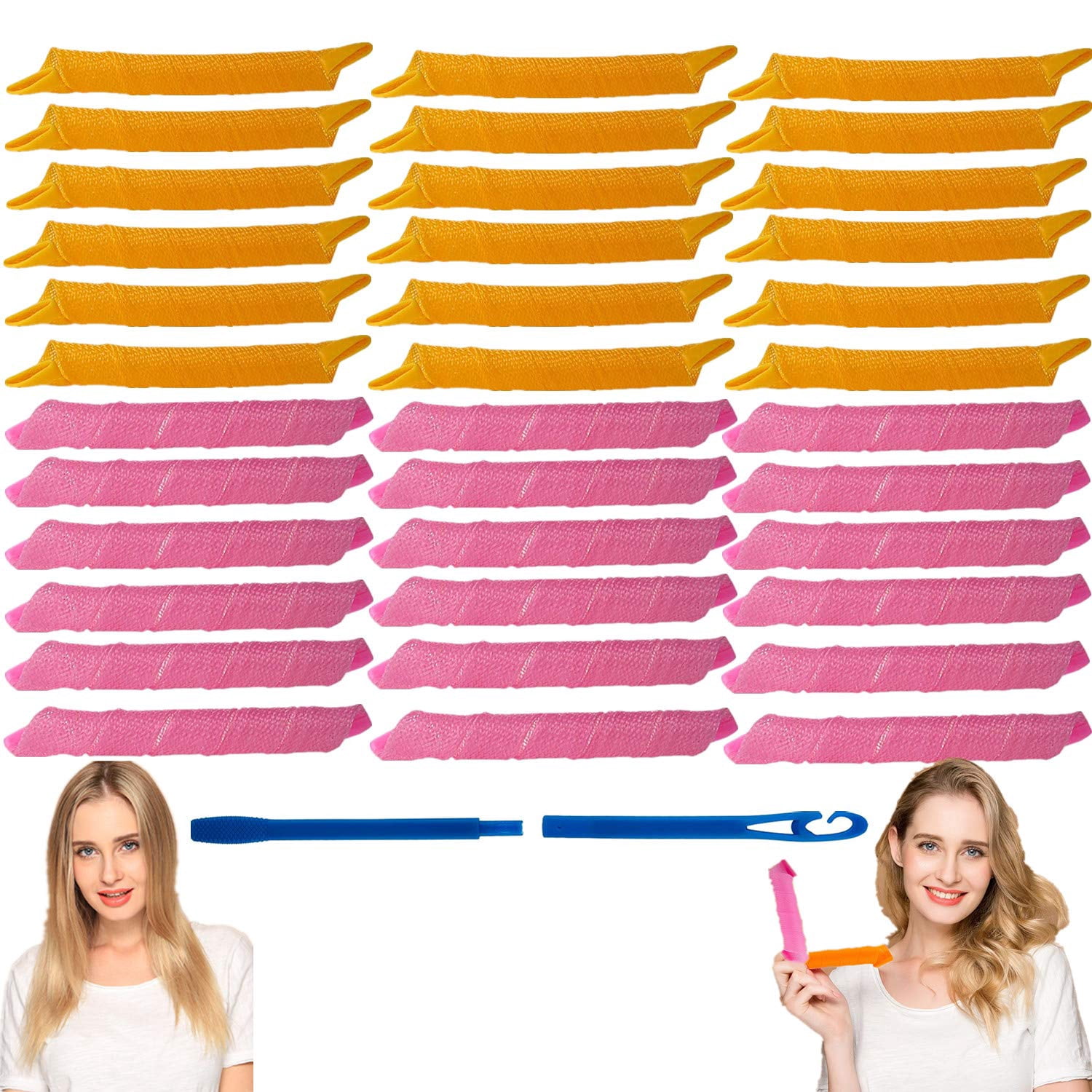 No Heat Hair Curlers 36PCS Heatless Spiral Curlers Styling Rollers Kit ...