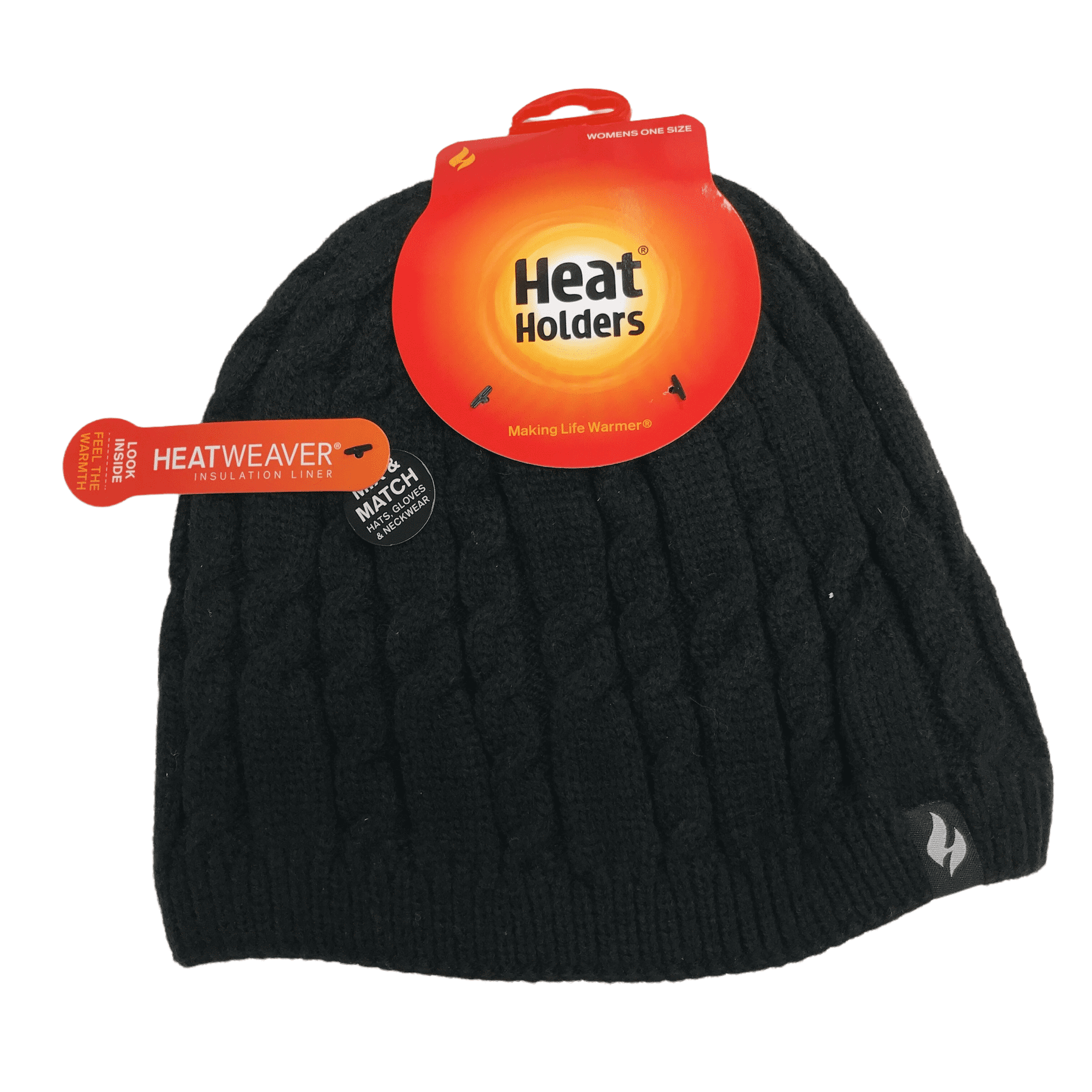 Heat Holders Womens Black Alesund Heatweaver Thermal Cable Knit Beanie ...