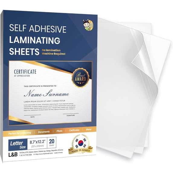 No Heat Laminating Sheets Self Sealing 8.7 x 12.2 Inch, 20 Pack, 4mil ...