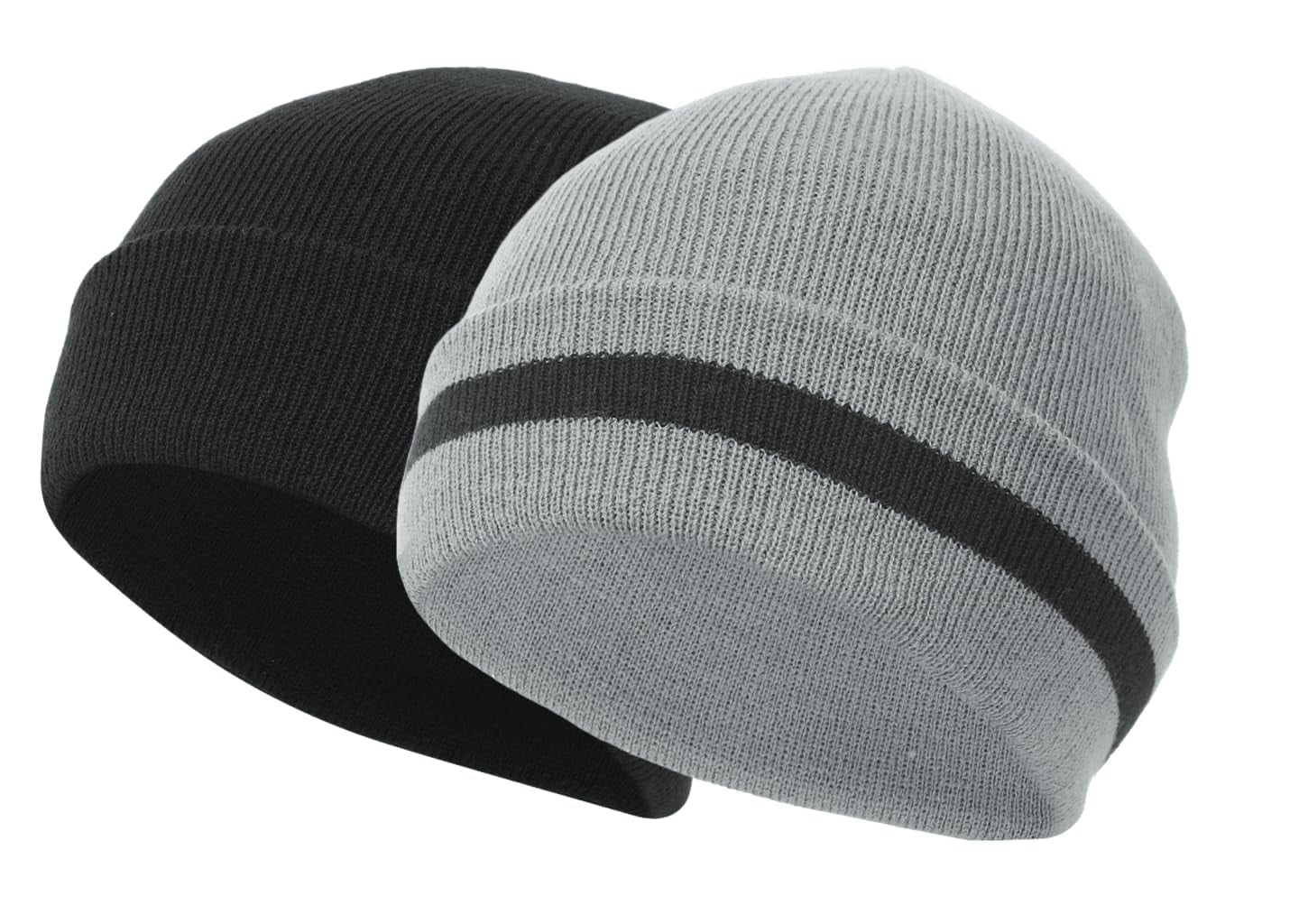 Heat Logic Unisex 2-Pack Stripe Cuff Beanie, Winter Knit Hat for Men ...