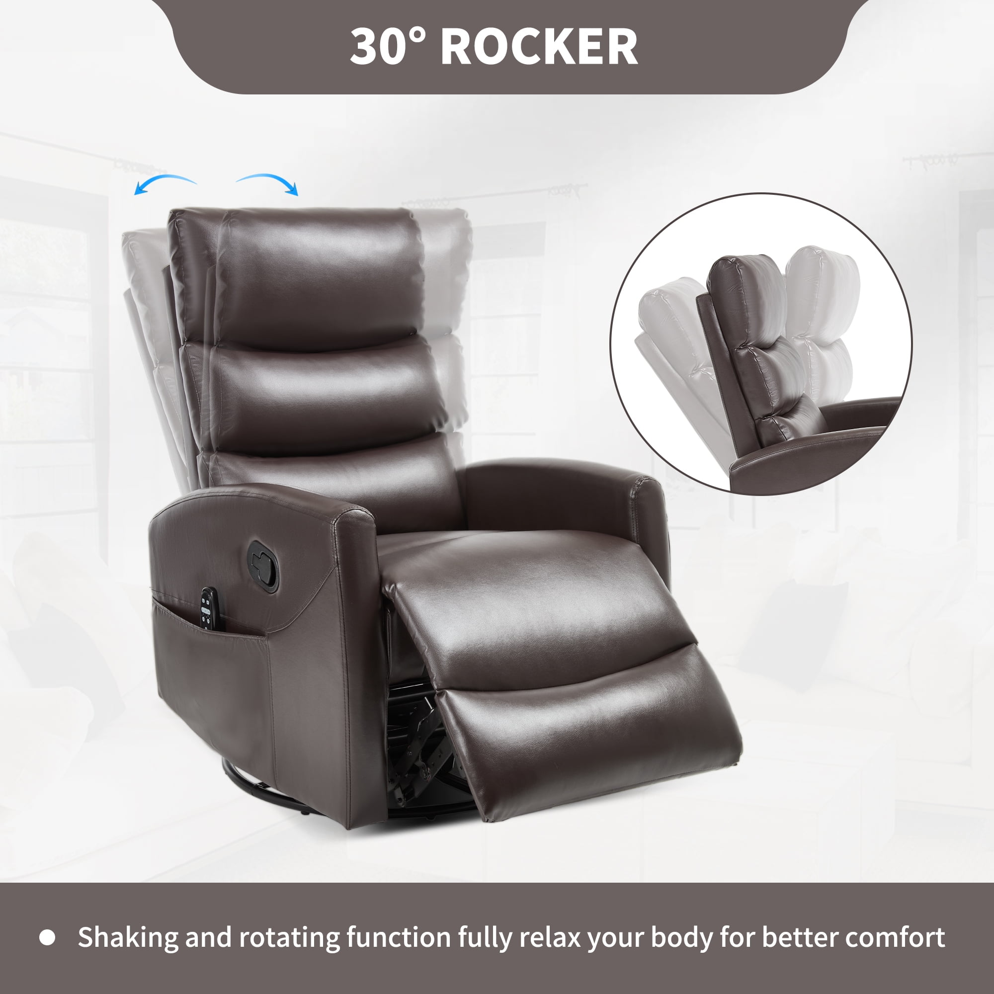 Heat Massage Recliner Chair with 360° Swivel and Rocker, Manual ...