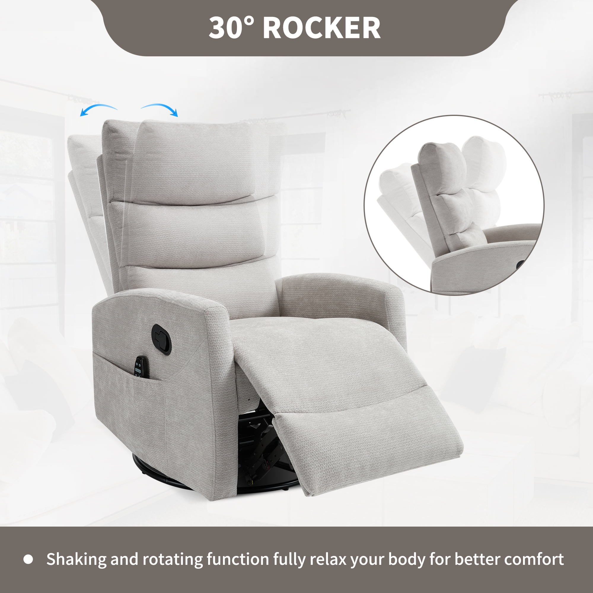 Heat Massage Recliner Chair with 360° Swivel and Rocker, Manual ...