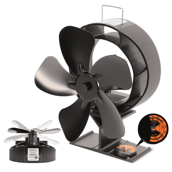 Heat Powered Wood Stove Fan 60° Oscillating, Large 5-Blade Silent Fan ...