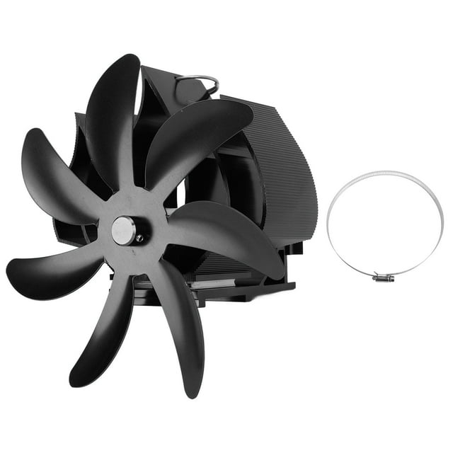 Heat-Powered with Fixing Loop, Black Aluminum 7-Blade Quiet Wall-Mounted Stove Fan for Heating ...