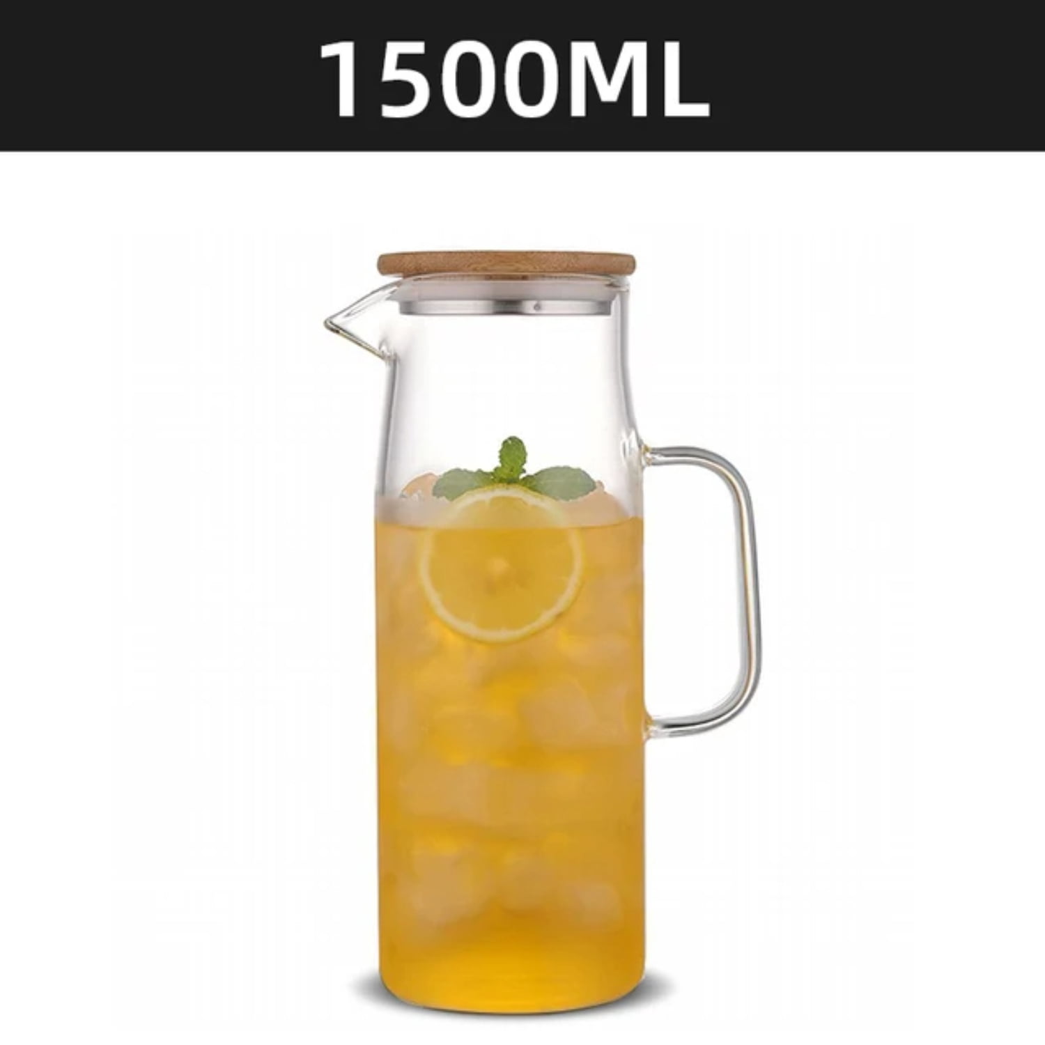 Heat Resistant 1.5L Glass Cold Water Bottle Jug Kettle with Bamboo Lid ...