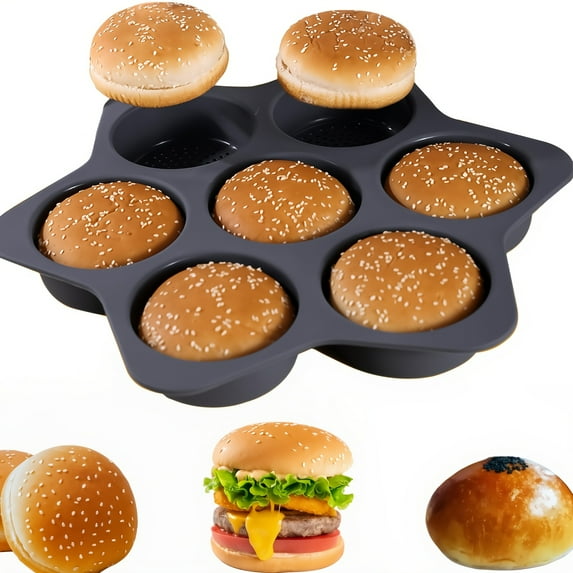 Heat-Resistant 7-Cavity Silicone Bun Pan - Nonstick Rectangular Bread ...