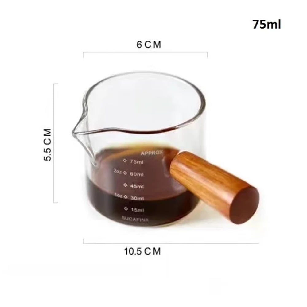 Heat-Resistant 75ML Glass Coffee Measuring Cup with Wooden Handle ...
