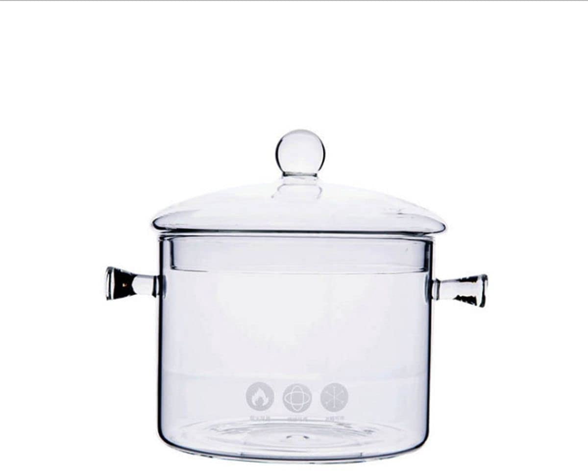 Heat-Resistant Glass Cooking Pot with Lid, Thickened Clear Glass Pot ...