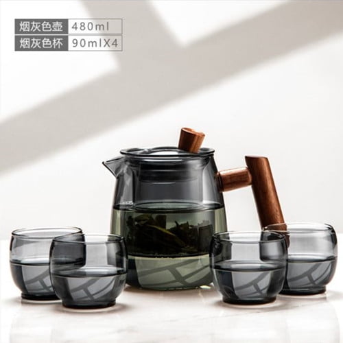 Heat-Resistant Glass Teapot Side Wooden Handle with Strainer Teapot ...