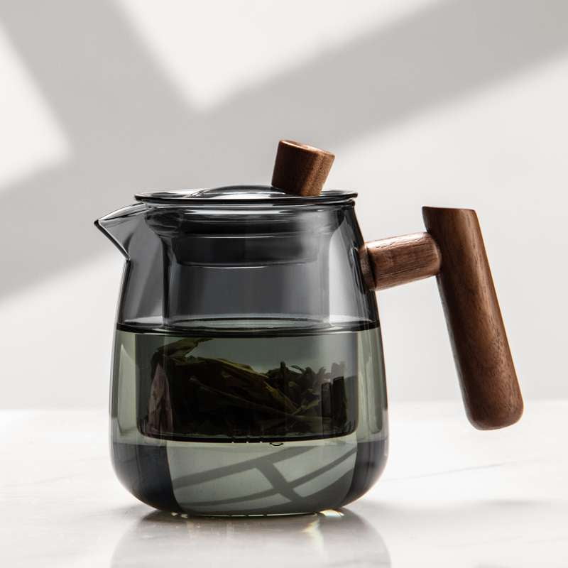 Heat-Resistant Glass Teapot Side Wooden Handle with Strainer Teapot ...