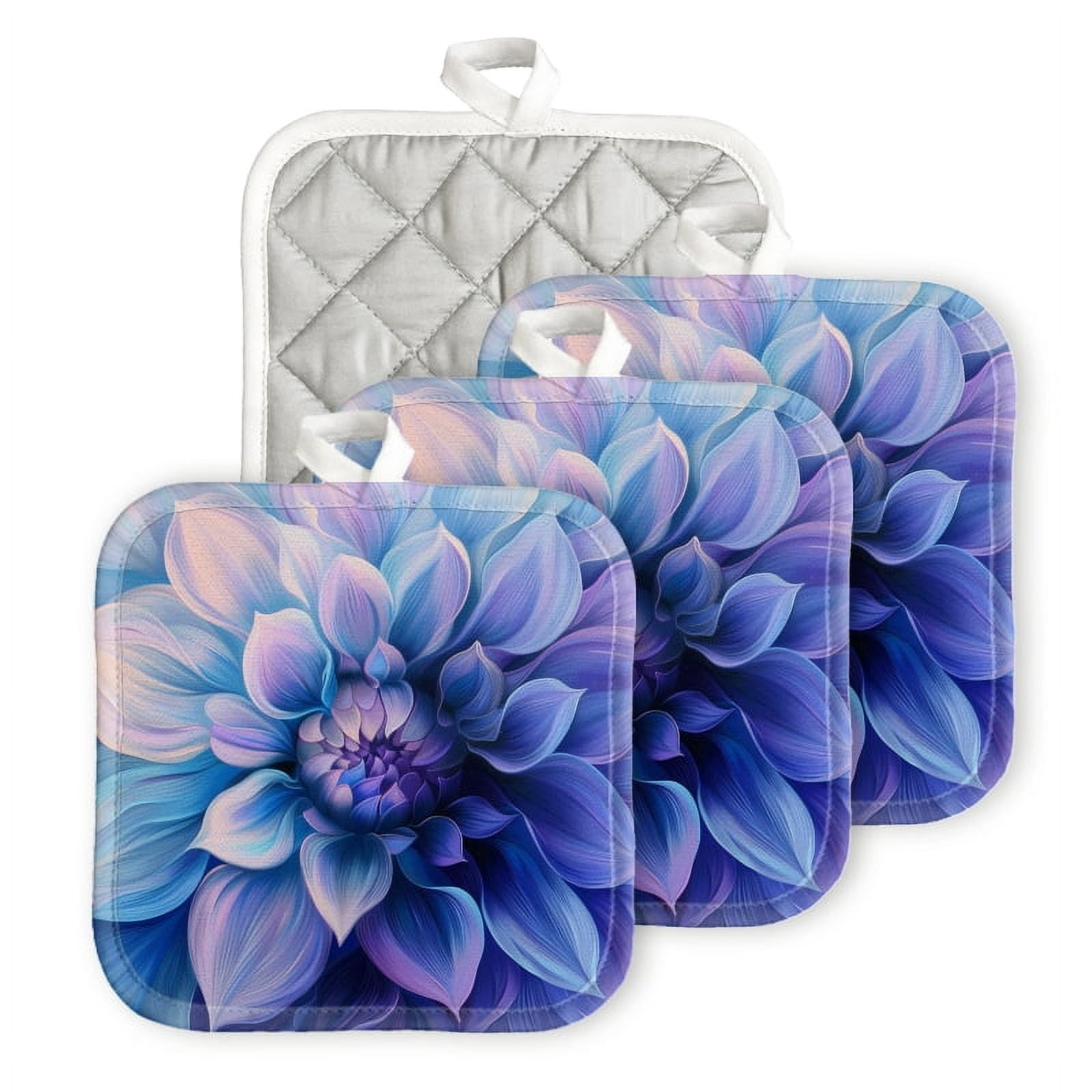 Bahomeck Pot Holder 4Pcs,Beautiful Dahlia Flower With Pastel Blue And ...
