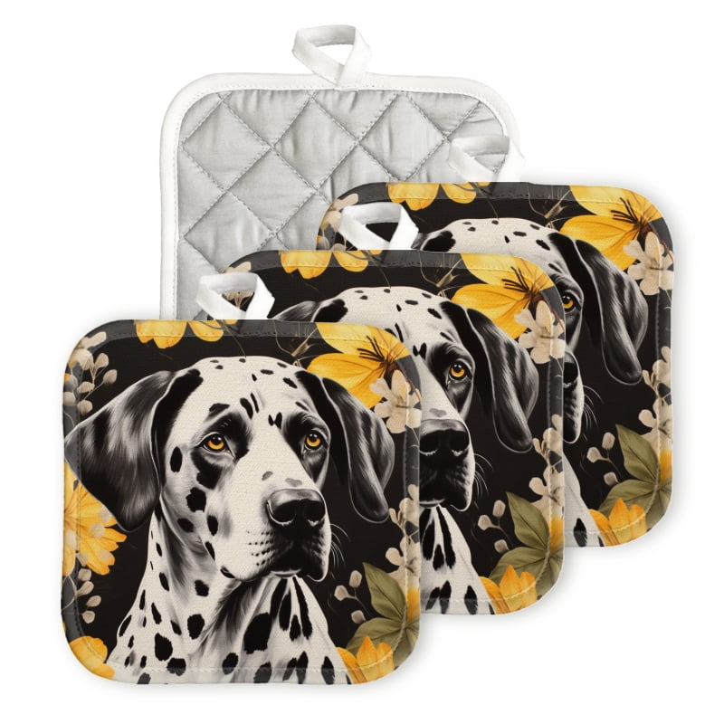 Heat Resistant Hot Pads 4 Pack Black And White Dalmatian Dog Surrounded ...