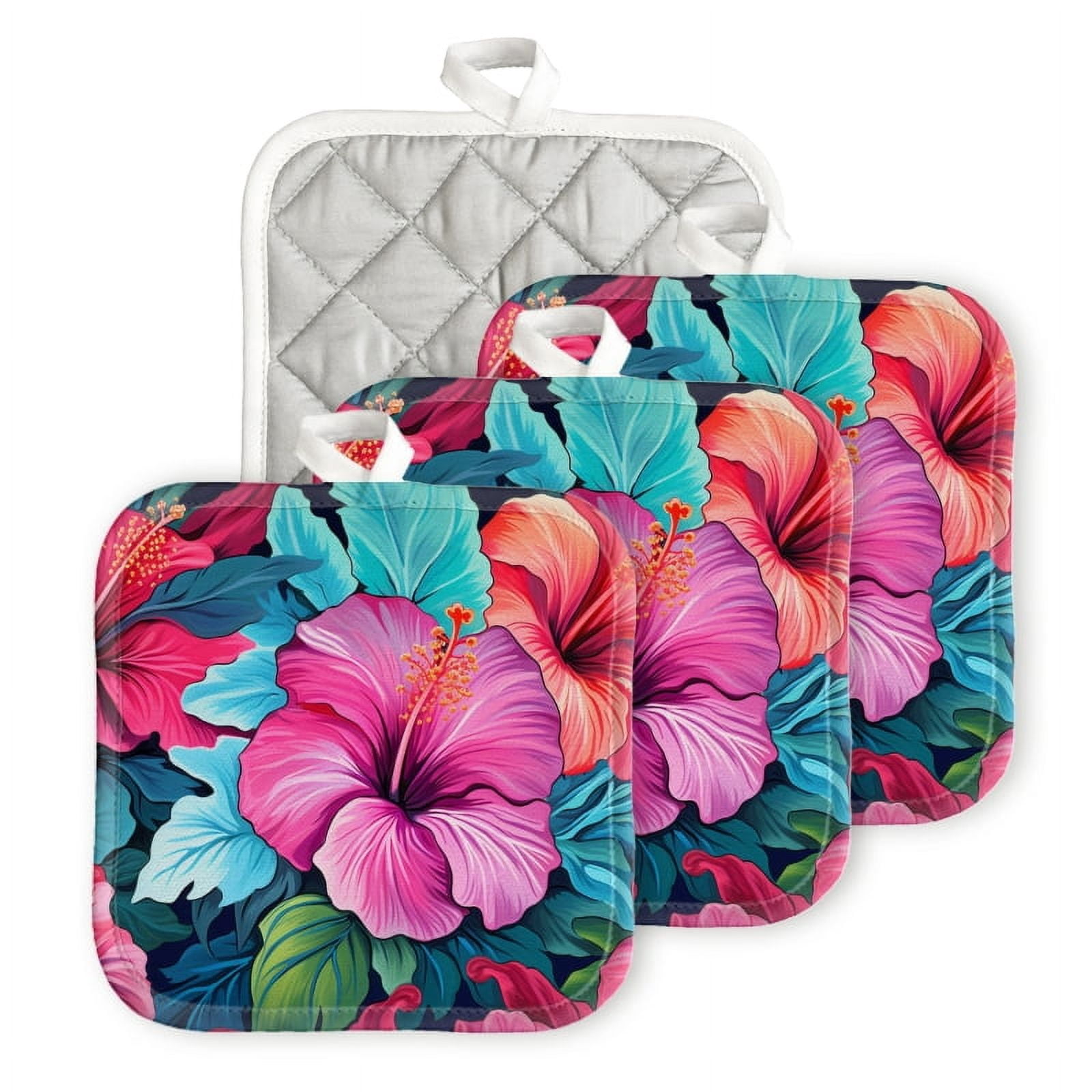 Bahomeck Pot Holder 4Pcs,Colorful Hibiscus Flowers In The Style Of ...
