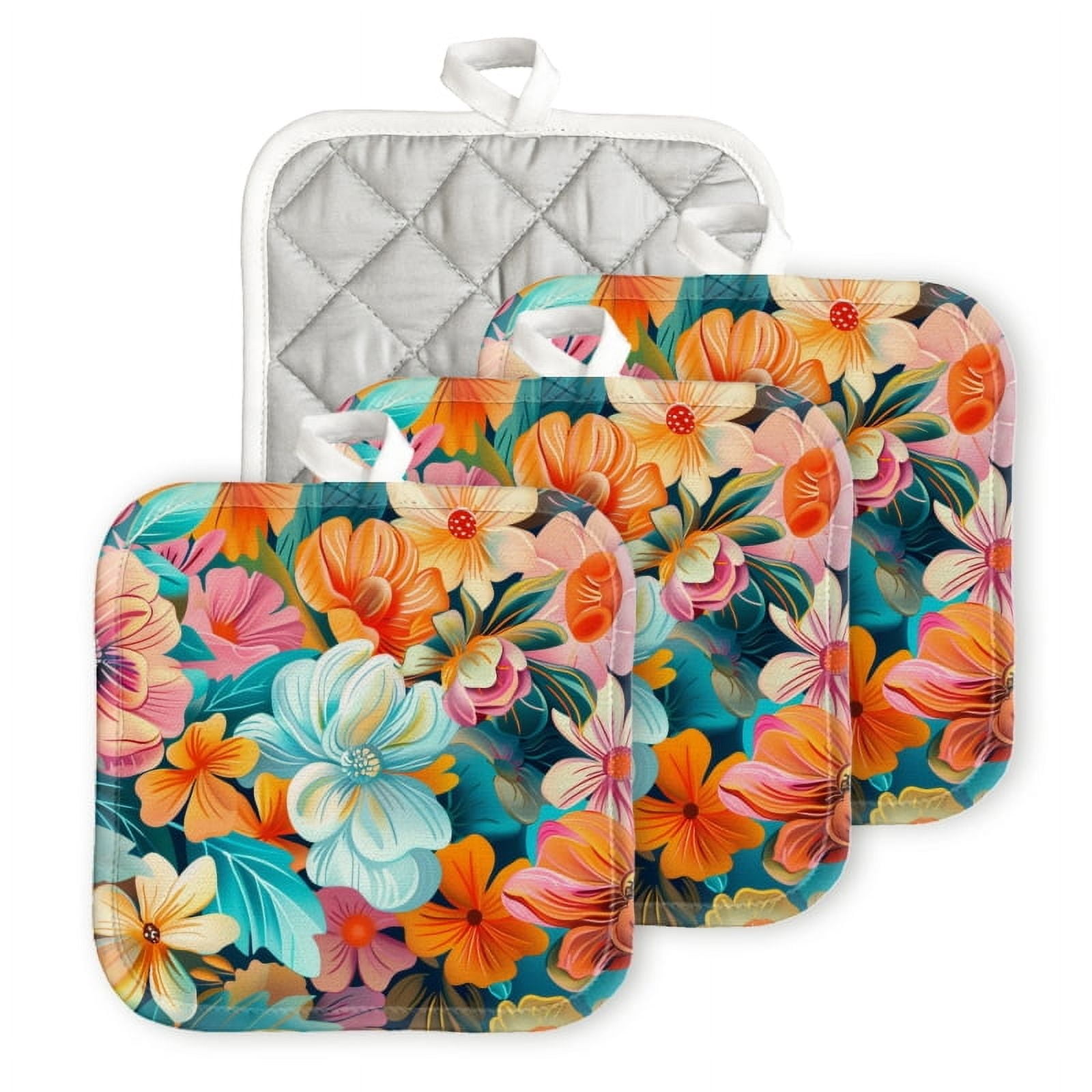 Bahomeck Pot Holder 4Pcs,Vibrant And Colorful Floral Pattern Square ...