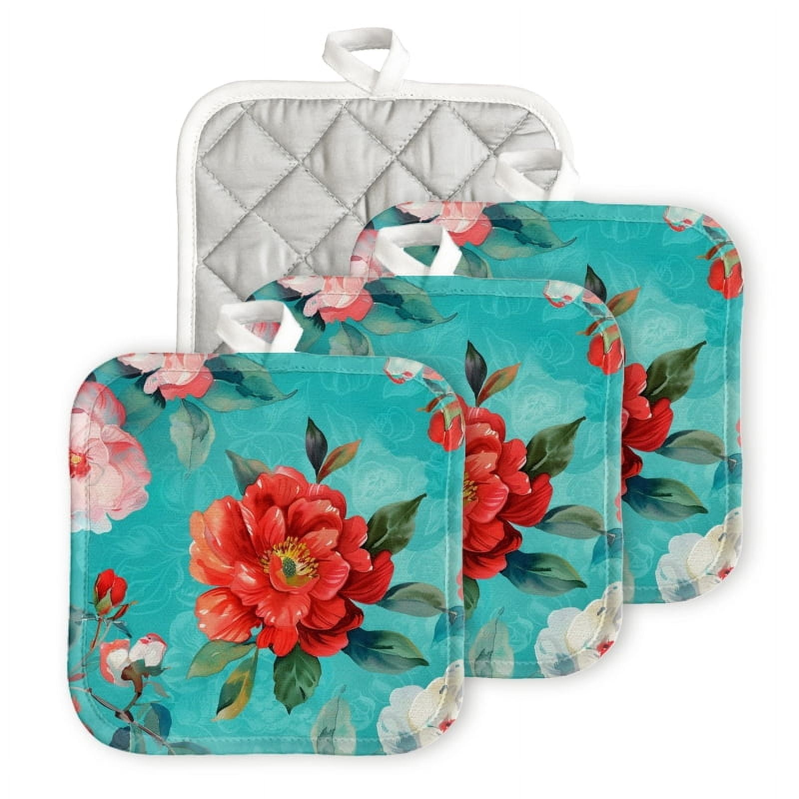 Heat Resistant Hot Pads 4 Pack Vintage Floral Pattern Of Teal ...