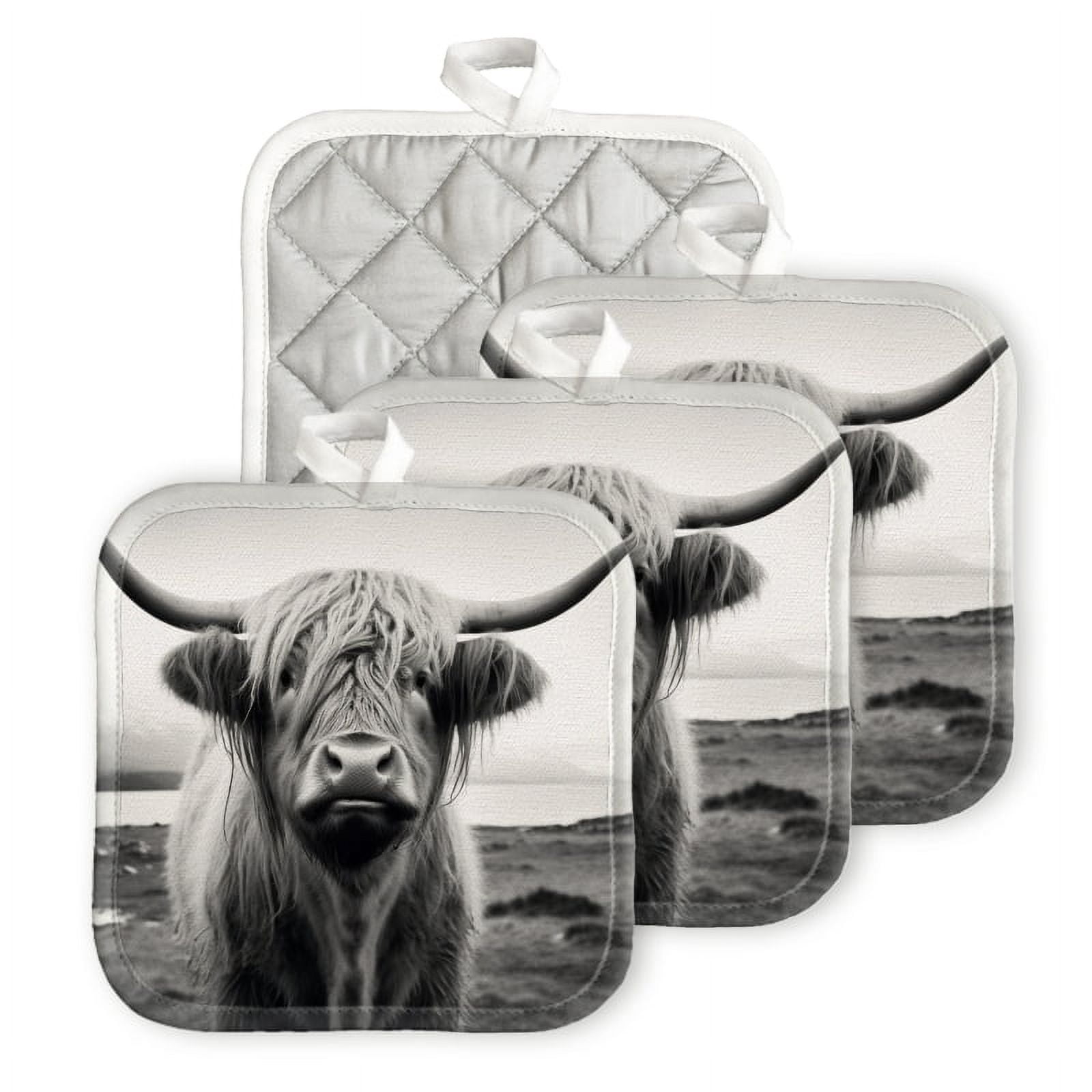 Bahomeck Pot Holder 4Pcs,Black And White Scottish Highland Cow ...