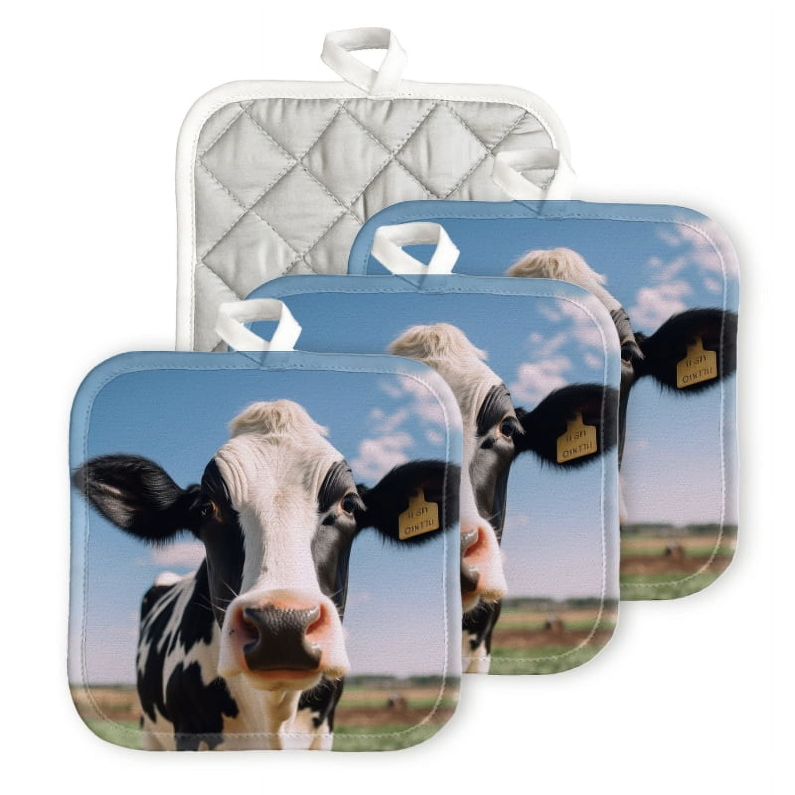 Bahomeck Pot Holder 4Pcs,Cow On The Background Of Sky And Green Grass ...