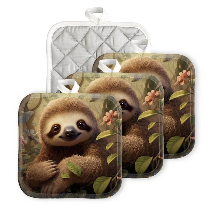 Heat Resistant Hot Pads 4 pack Cute Baby Sloth Smiling In The Jungle ...