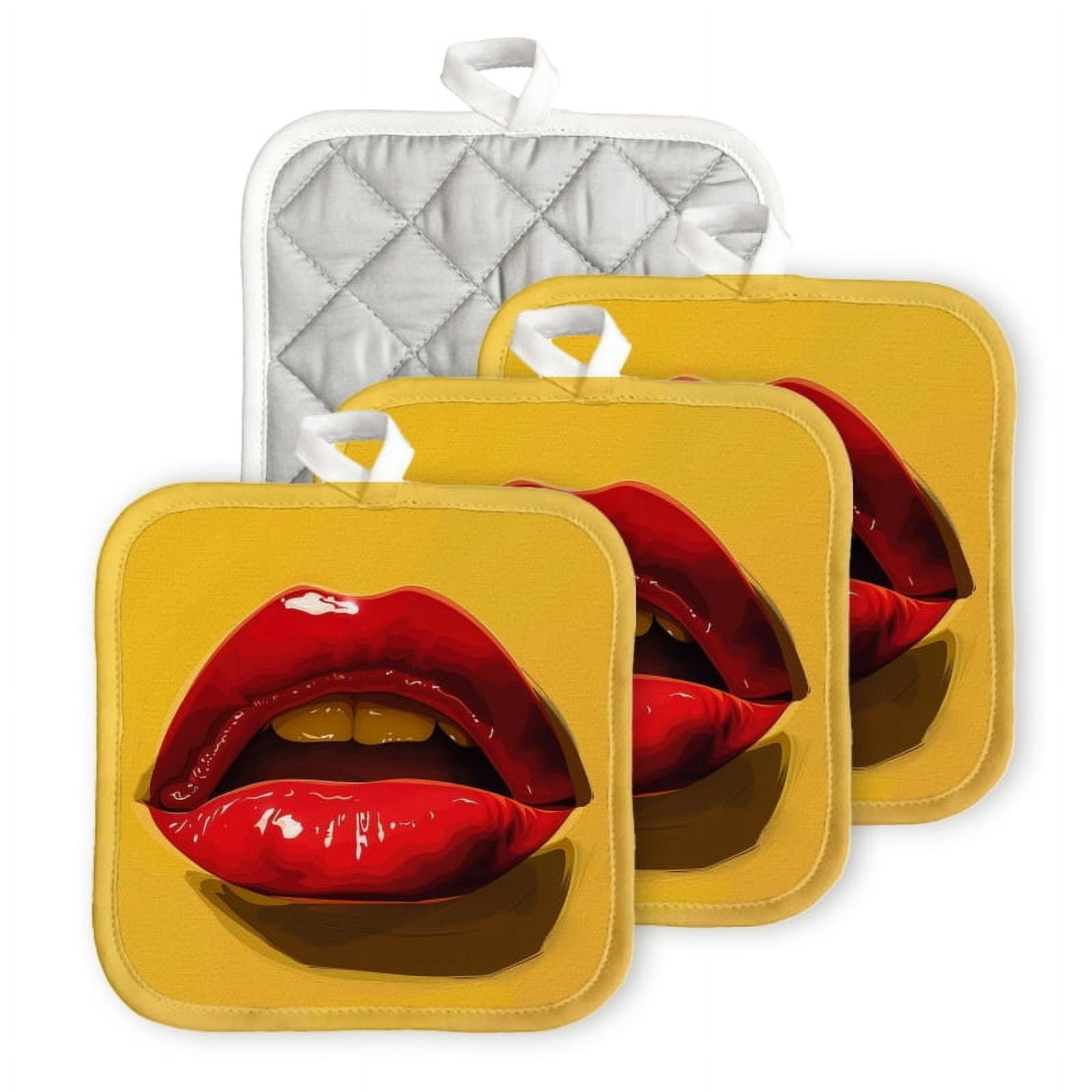Bahomeck Pot Holder 4Pcs,Open Red Lips With Tongue Sticking Out On ...