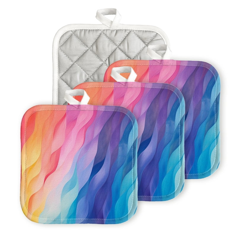 Heat Resistant Hot Pads 4 pack Rainbow Colors Each Section Painted With Different Gradients ...