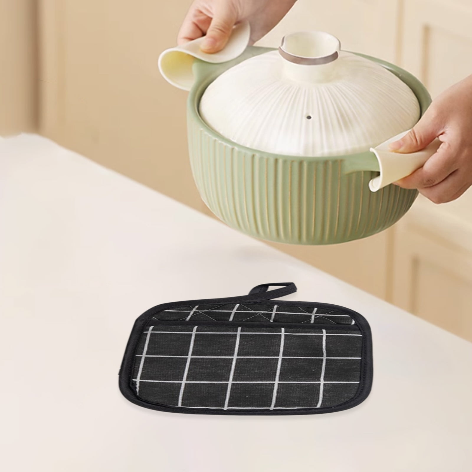 Heat Resistant Oven Gloves for Baking Grilling Cooking Thickened Plaid ...