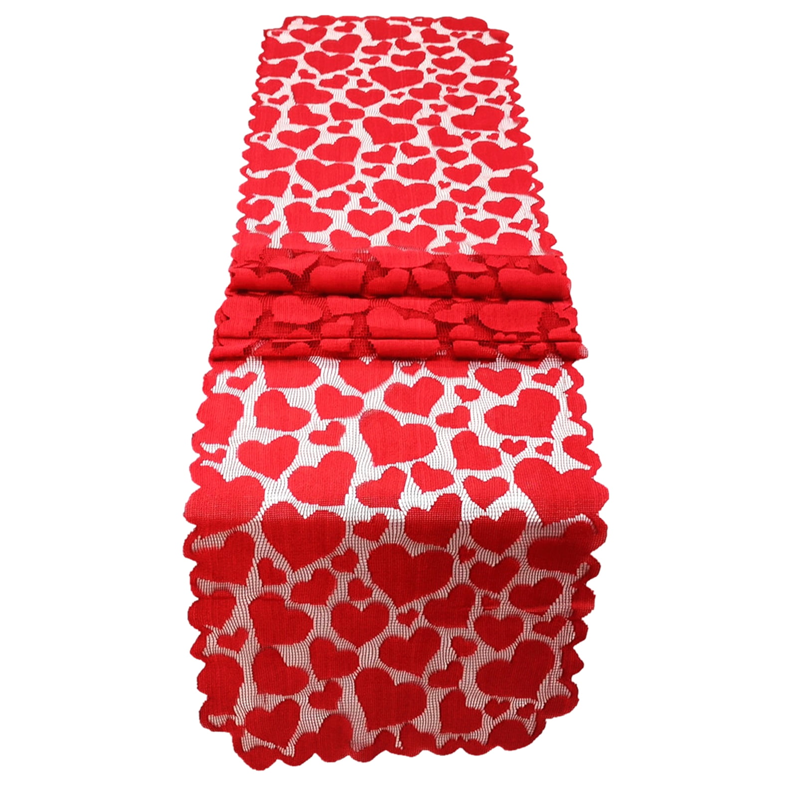 Heat-Resistant Polyester Table Runner Heart Patterned Red Lace Table ...