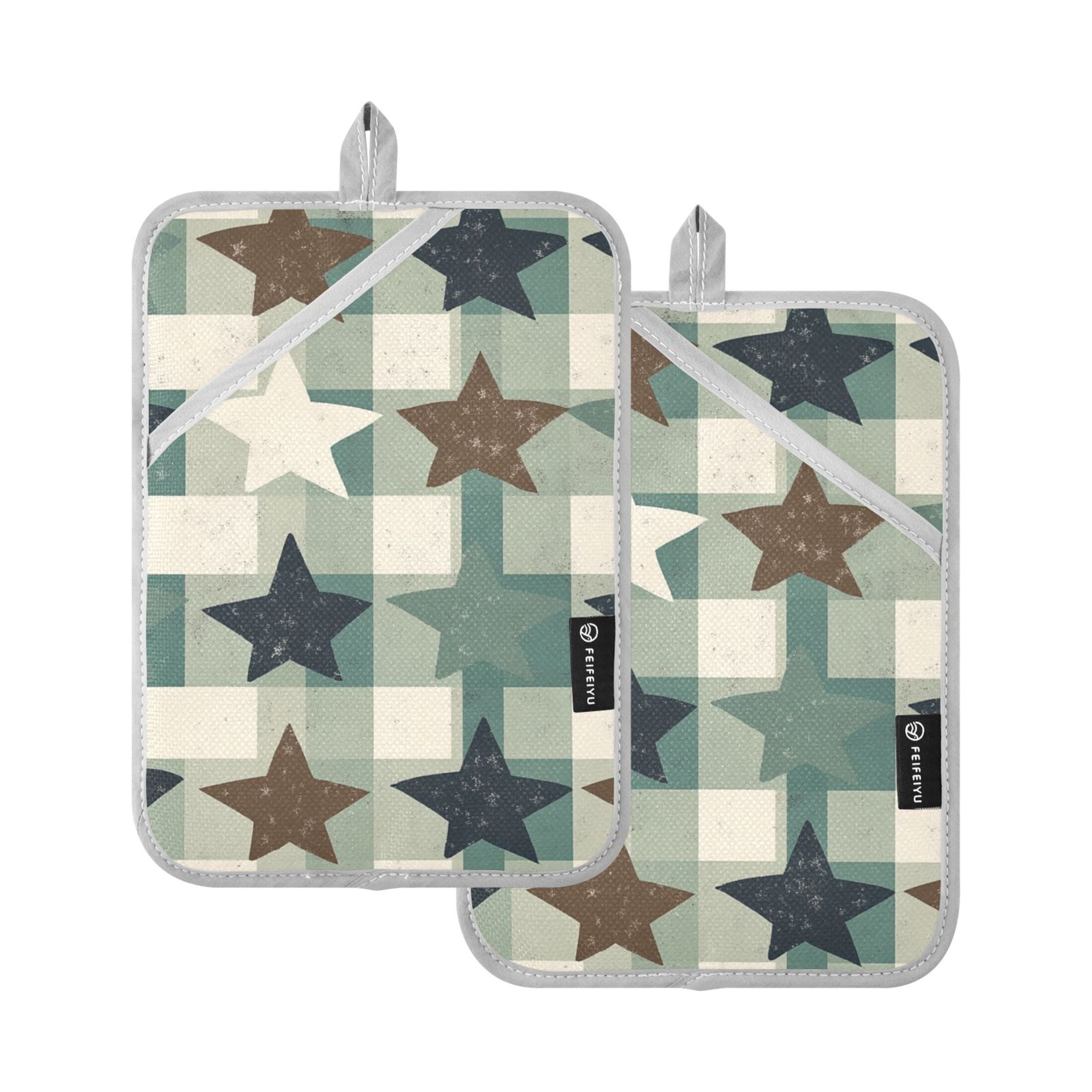 【Heat-Resistant】Quilted Cotton Potholders Set of 2 - Stylish Kitchen ...