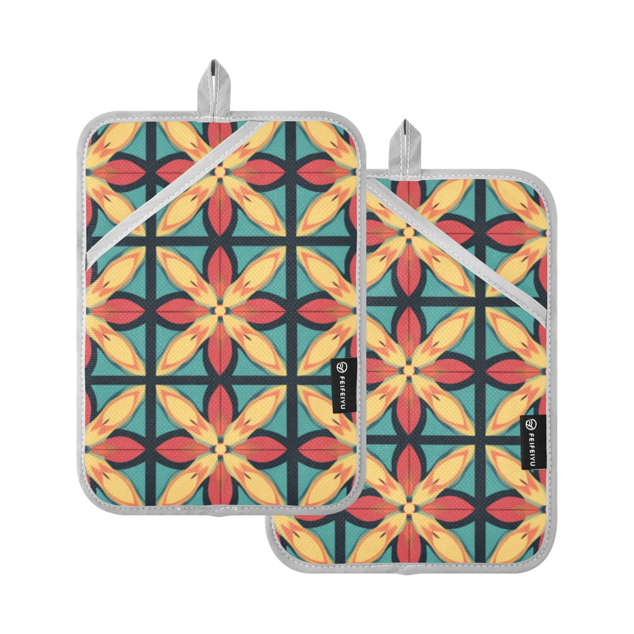 【Heat-Resistant】Quilted Cotton Potholders Set of 2 - Stylish Kitchen ...