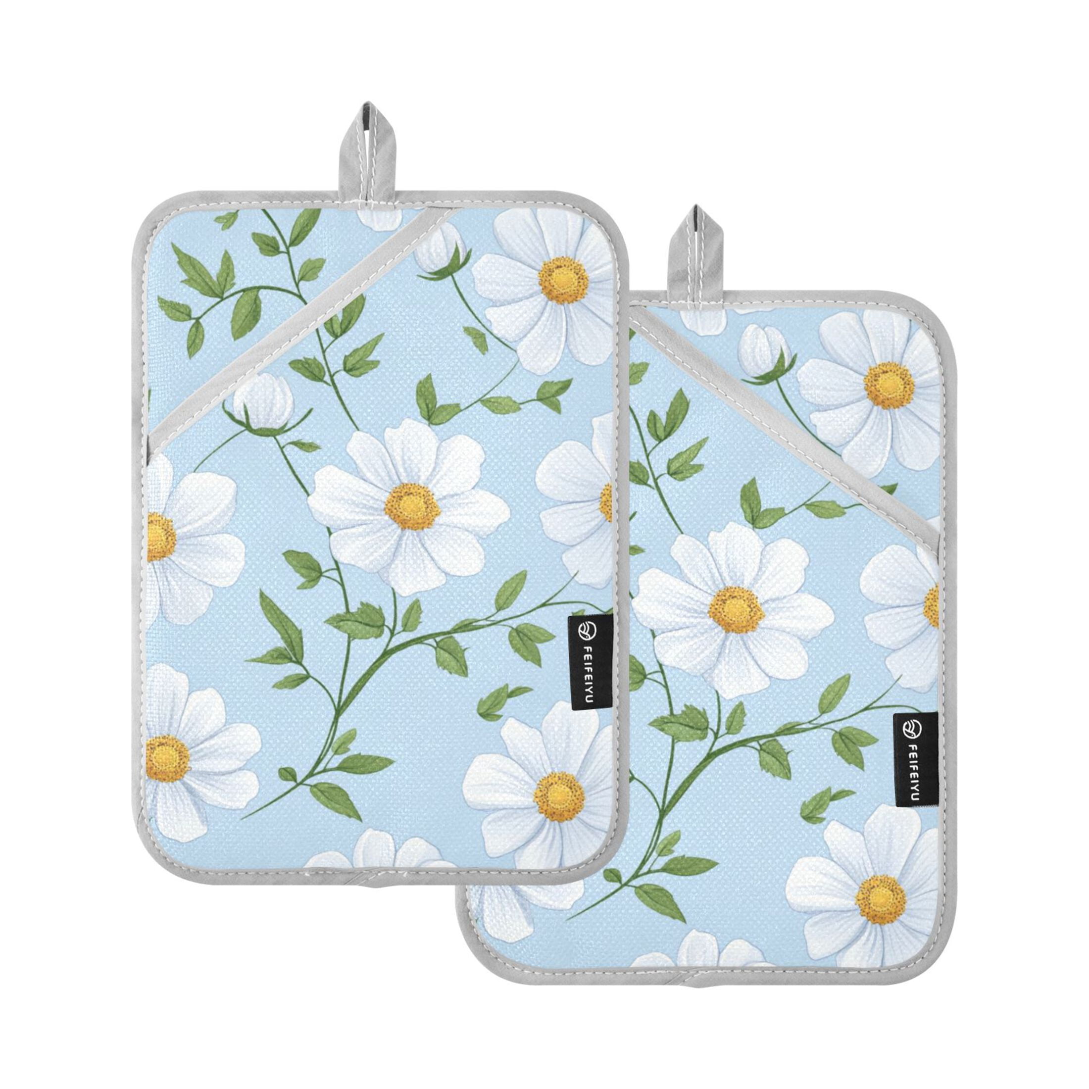 【Heat-Resistant】Quilted Cotton Potholders Set of 2 - Stylish Kitchen ...