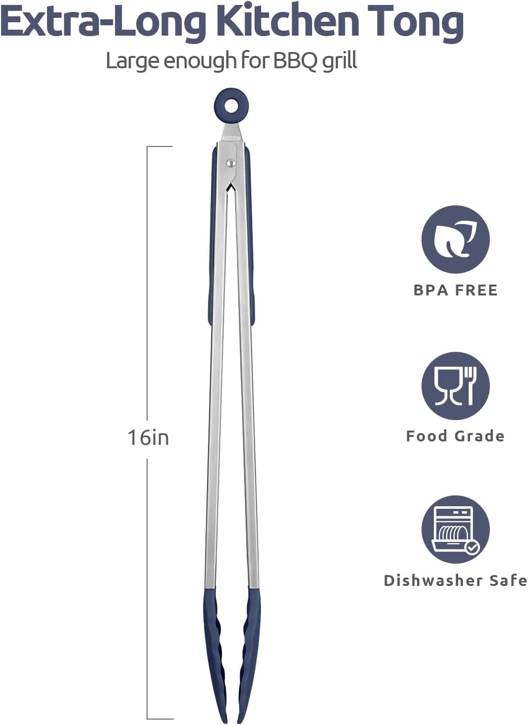 Heat Resistant Silicone Kitchen Tong: 16 Inch Extra Long Large 480ºf ...