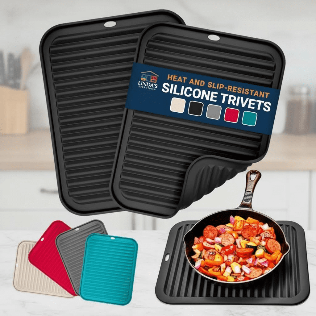 Heat-Resistant Silicone Trivet Mats for Countertops, 2 Pack 9x12 Inch ...