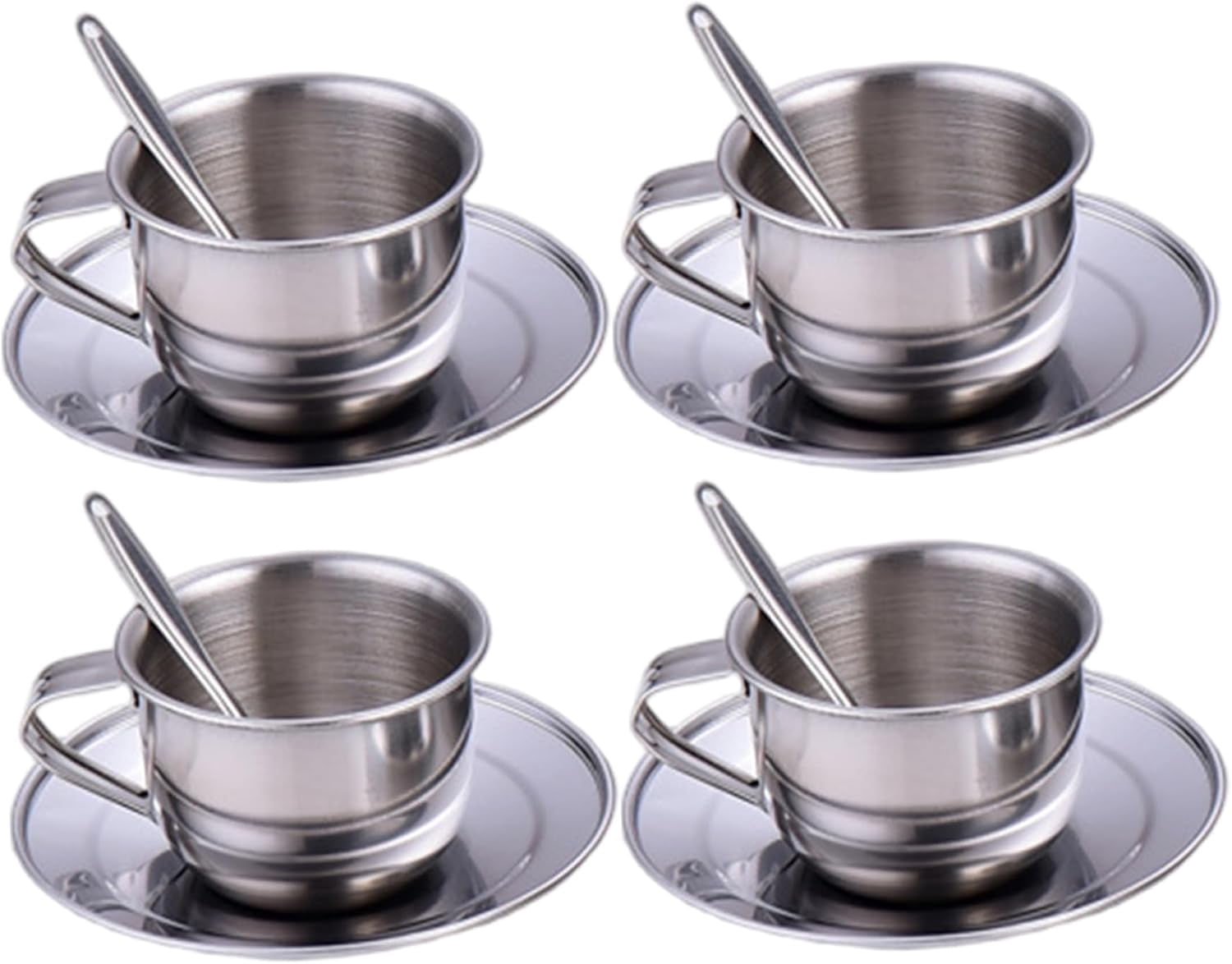 Heat Resistant Stainless Steel Kids Tea Set, 4Pcs 70ml Cups Saucers ...