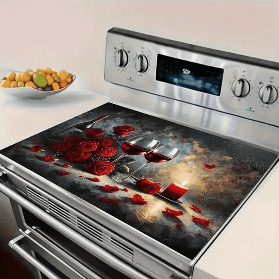 Heat-Resistant Stove Cover Mat–Wine&Rose Print for Electric Cooktops ...