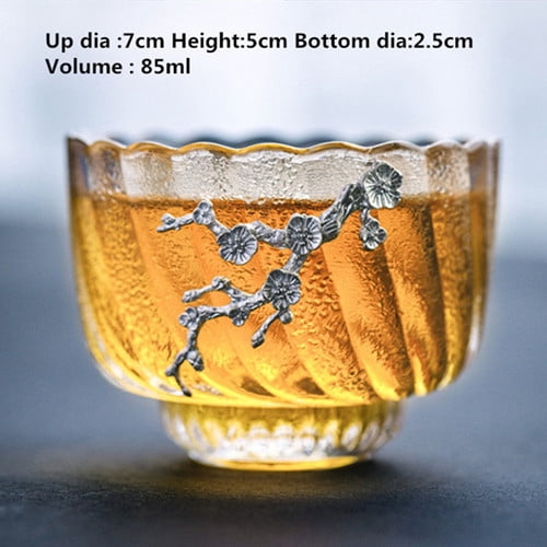 Heat Resistant Tea Cup with Coaster Tin Plum Flower Tea CupTransparent ...