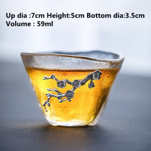 Heat Resistant Tea Cup with Coaster Tin Plum Flower Tea CupTransparent ...