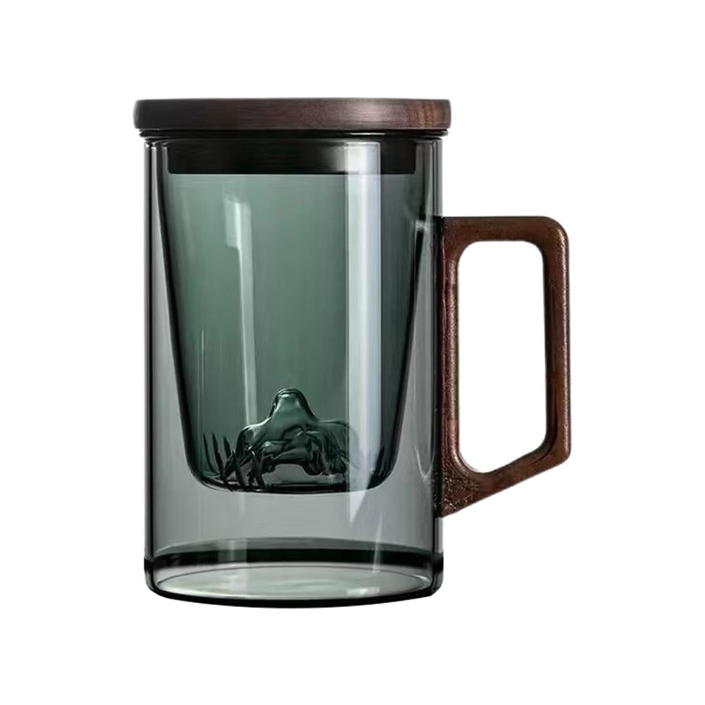 Heat Resistant Tea and Water Separation Glass Landscape Cup with Walnut ...