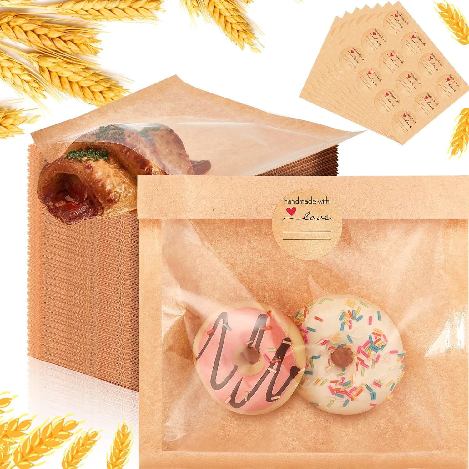 Heat Sealable Cookie Bags with Window Grease Resistant Kraft Bakery ...