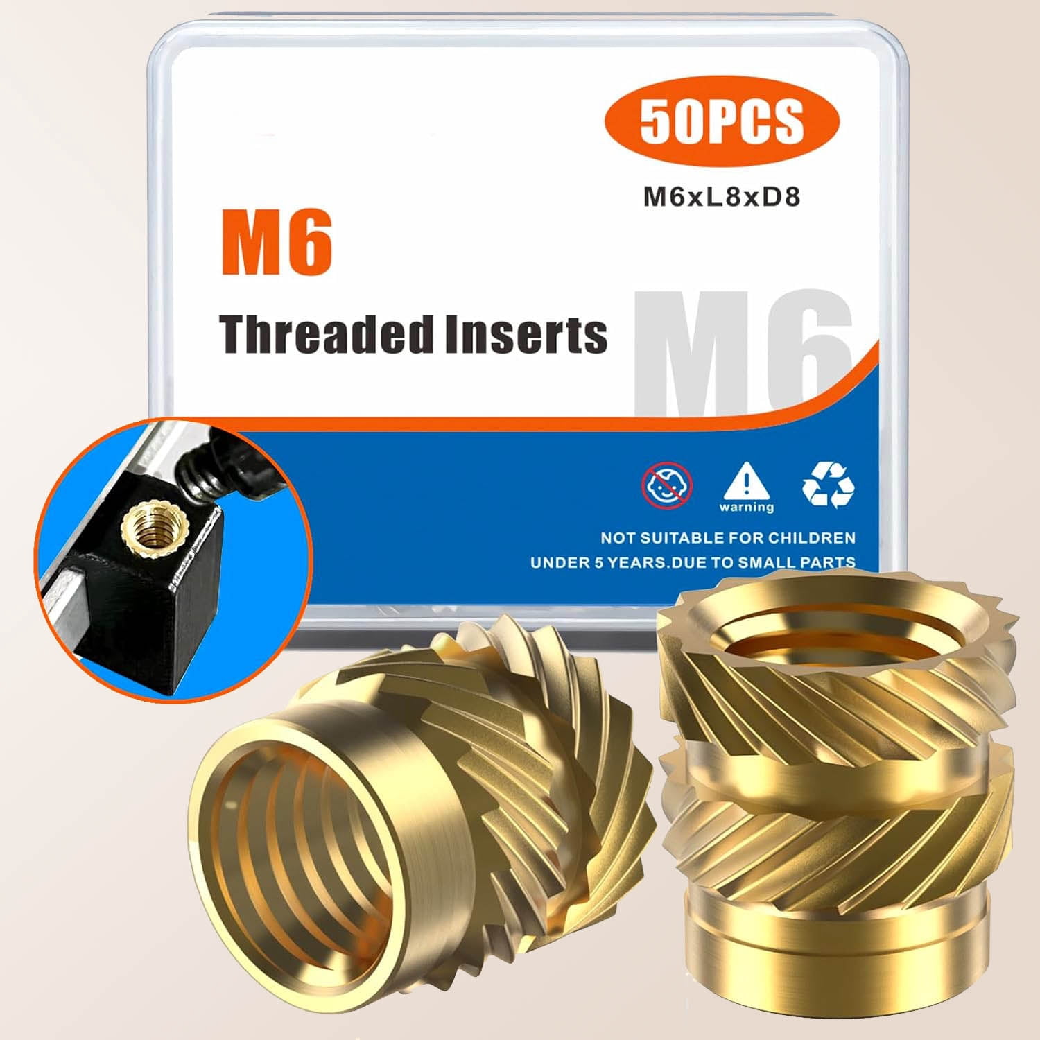 Heat Set Inserts, Metric Knurled Nuts Brass for Plastic Parts, Insert ...