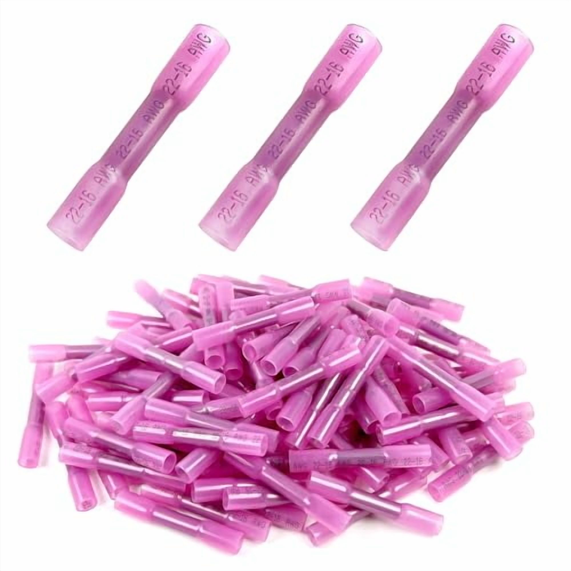 Heat Shrink Butt Wire Connectors, 100 Pcs 22-16 AWG Red Insulated ...
