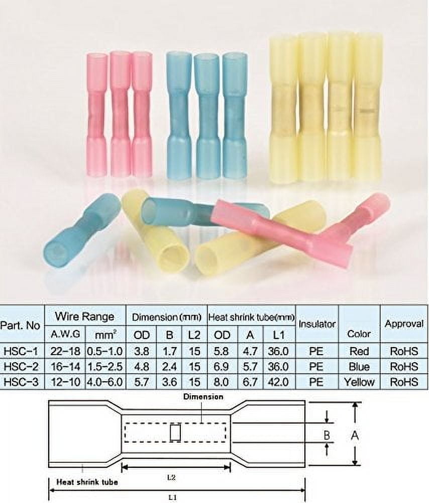 Heat Shrink Connectors HSC Insulated Electrical Splice Shrinkable Butt ...