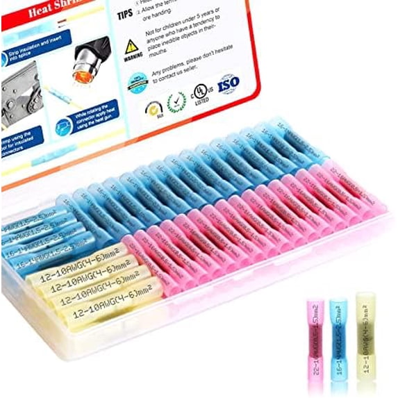 Heat Shrink Connectors Kit 22-10 AWG, 100 count Crimp Splice Terminal ...